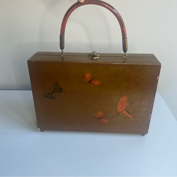 Bags | Rare Find 197s Wood Box Purse With Birds | Poshmark